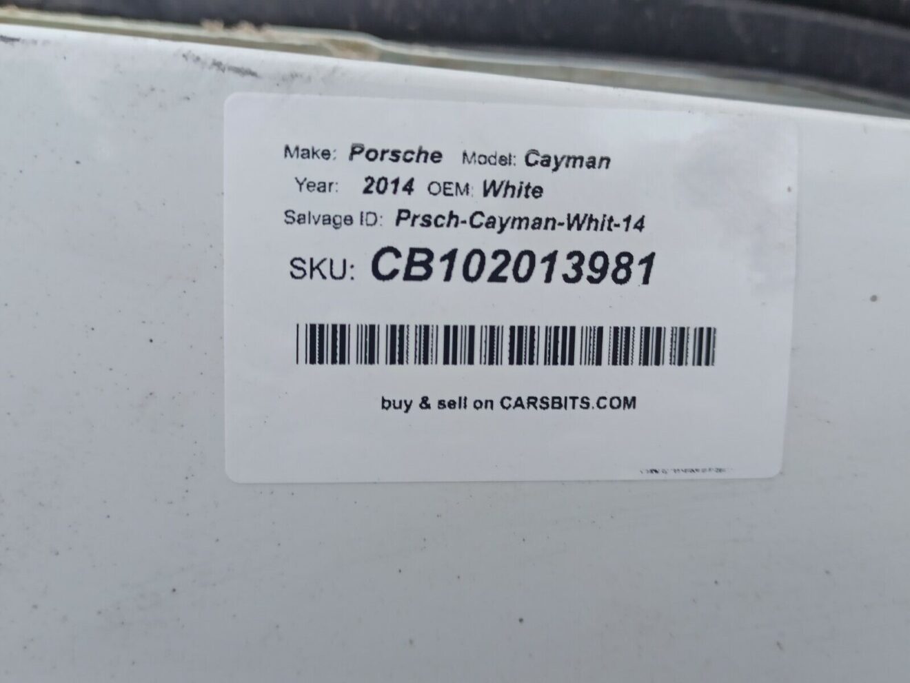 Porsche Cayman S 981 MK2 2012-2016 Passenger Side Rear Quarter Panel Cut